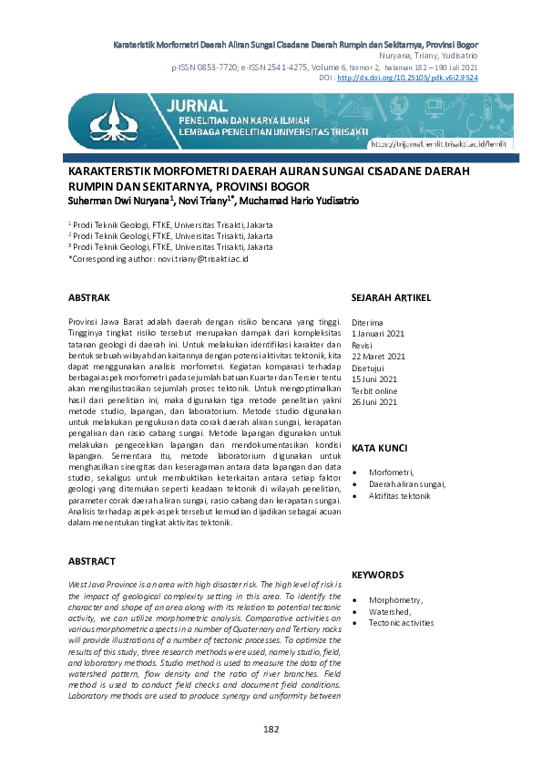 (PDF) Karakteristik Morfometri Daerah Aliran Sungai Cisadane Daerah ...