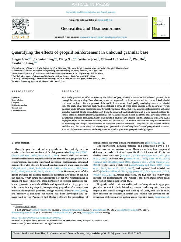 (PDF) Quantifying the effects of geogrid reinforcement in unbound ...