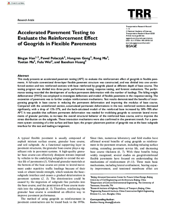 (PDF) Accelerated Pavement Testing to Evaluate the Reinforcement Effect ...