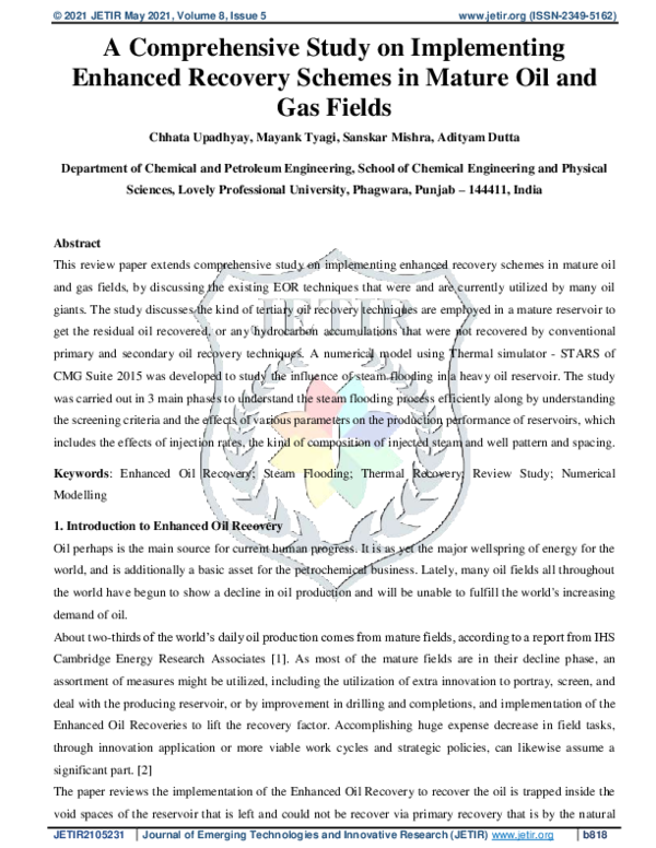(PDF) A Comprehensive Study on Implementing Enhanced Recovery Schemes in Mature Oil and Gas Fields