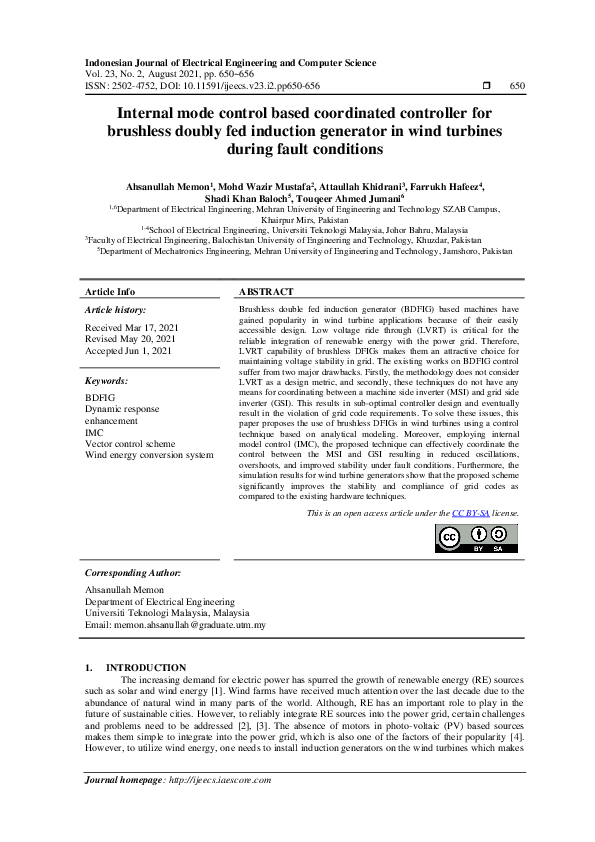 Pdf Internal Mode Control Based Coordinated Controller For Brushless Doubly Fed Induction