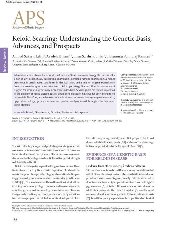 (PDF) Keloid Scarring: Understanding the Genetic Basis, Advances, and ...