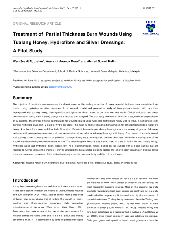(PDF) Treatment of partial thickness burn wounds using tualang honey ...