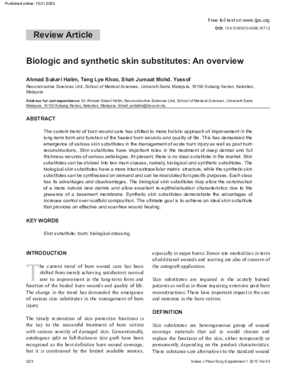 (PDF) Biologic and synthetic skin substitutes: An overview
