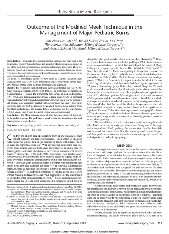 (PDF) Outcome of the Modified Meek Technique in the Management of Major ...