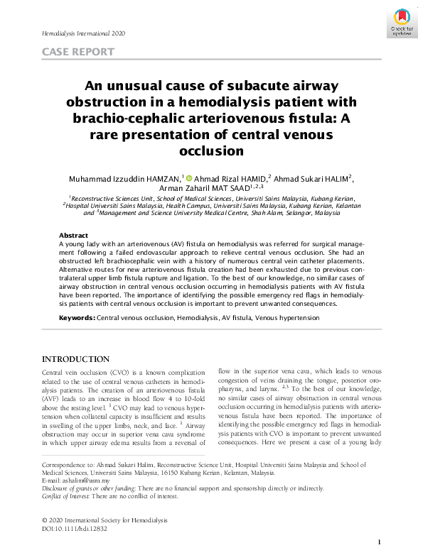 (PDF) An unusual cause of subacute airway obstruction in a hemodialysis ...
