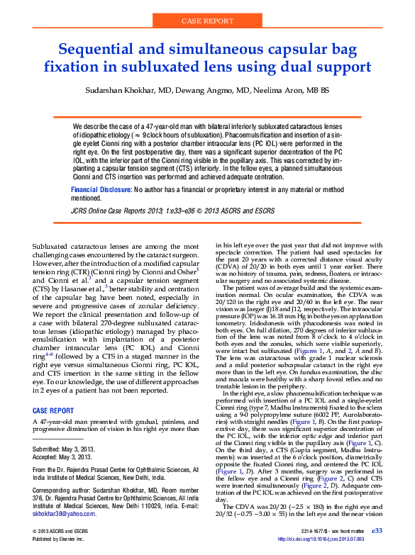 (PDF) Sequential and simultaneous capsular bag fixation in subluxated ...