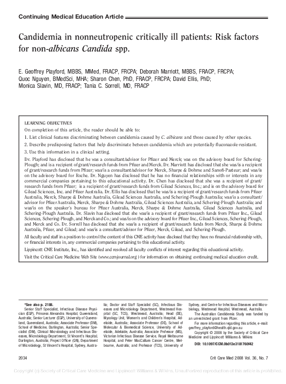 (PDF) Candidemia in nonneutropenic critically ill patients: Risk ...
