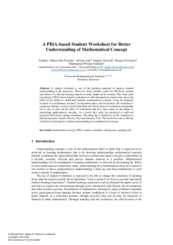 (PDF) A PISA-based Student Worksheet for Better Understanding of Mathematical Concept
