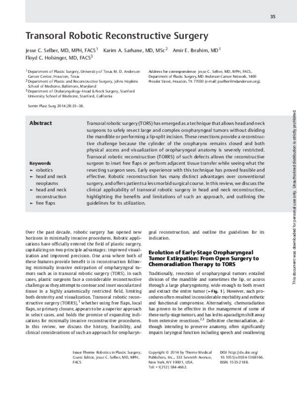 (PDF) Transoral robotic reconstructive surgery