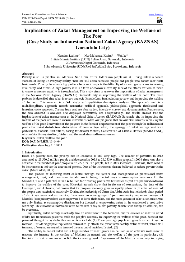 (PDF) Implications of Zakat Management on Improving the Welfare of The Poor (Case Study on ...