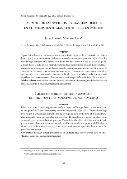 (PDF) Impacto de la inversión extranjera directa en el crecimiento ...