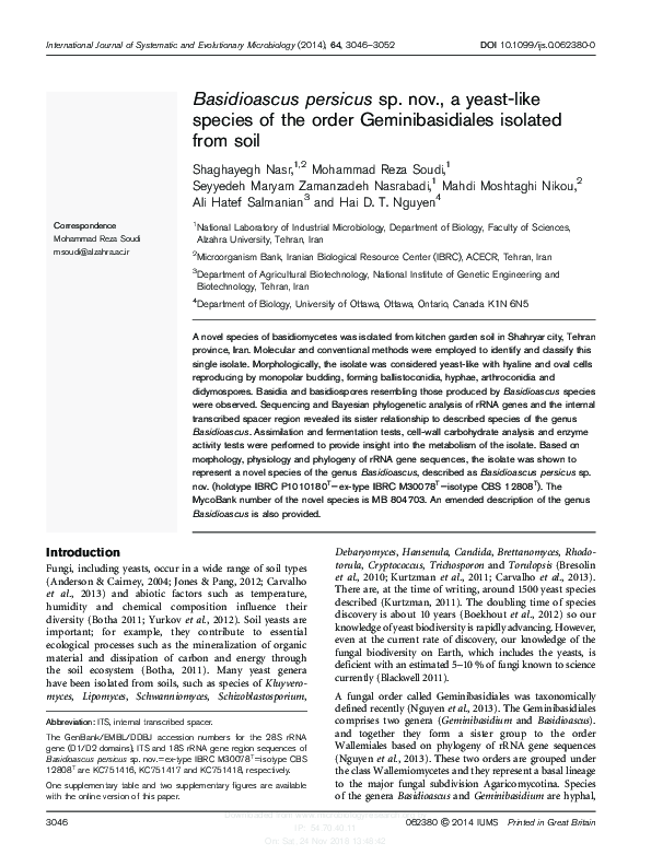 (PDF) Basidioascus persicus sp. nov., a yeast-like species of the order ...