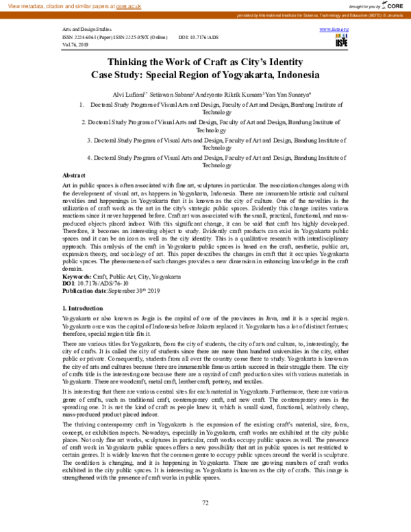 (PDF) Thinking the Work of Craft as City’s Identity Case Study: Special ...