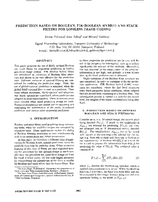 Pdf Prediction Based On Boolean Fir Boolean Hybrid And Stack Filters For Lossless Image
