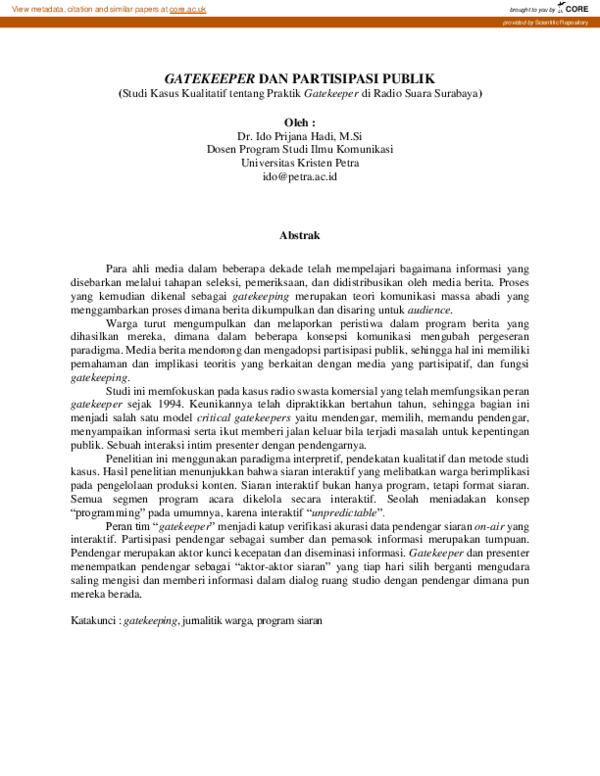 (PDF) Gatekeeper dan Partisipasi Publik