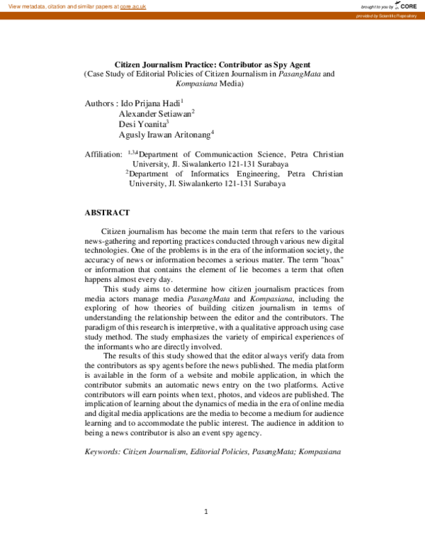 (PDF) Citizen Journalism Practice: Contributor as Spy Agent: Case Study ...