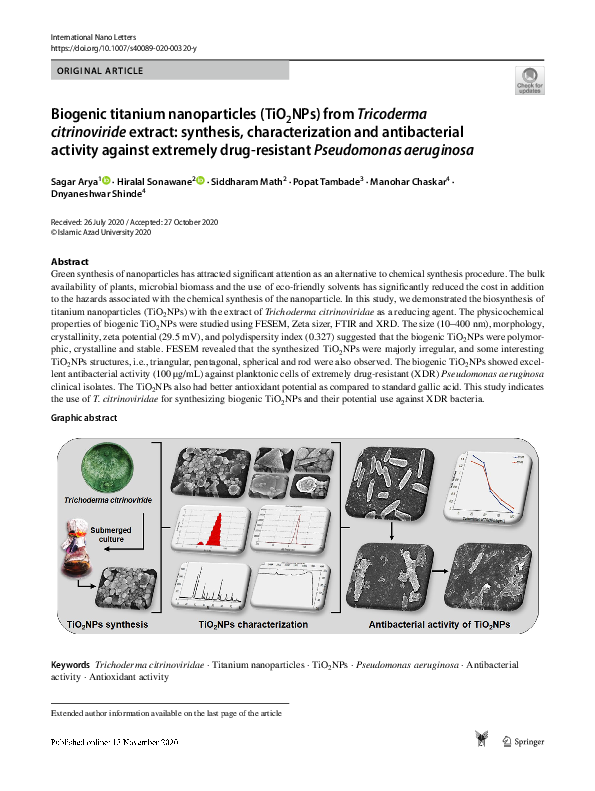 (PDF) Biogenic TiO2NPs from Trichoderma citrinoviride: Synthesis and Antibacterial Activity
