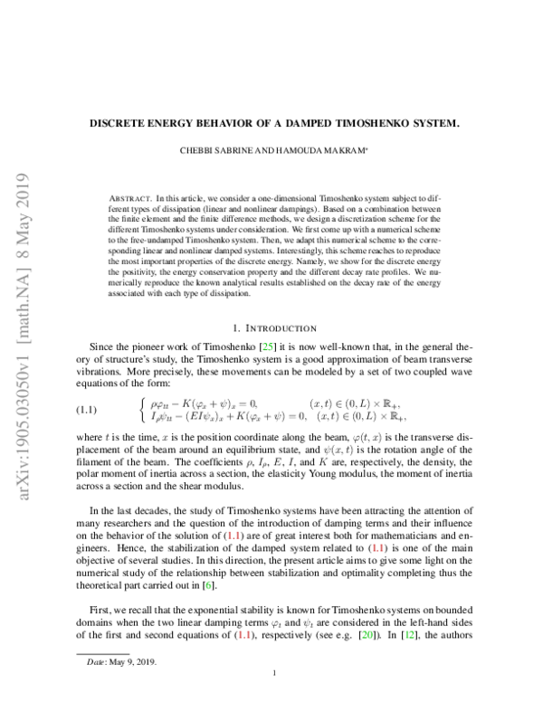 (PDF) Discrete energy behavior of a damped Timoshenko system