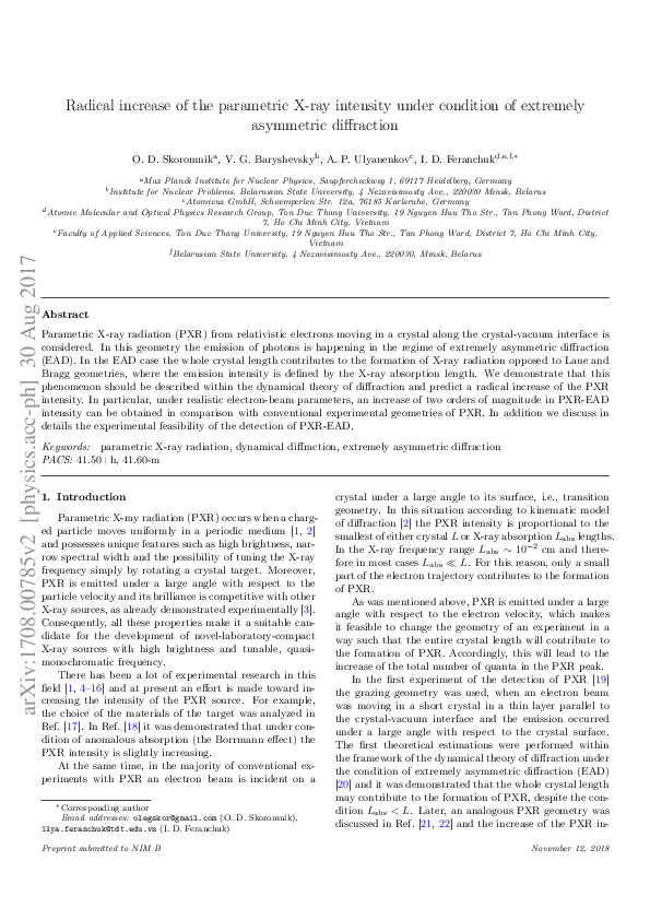 (PDF) Radical increase of the parametric X-ray intensity under condition of extremely asymmetric ...