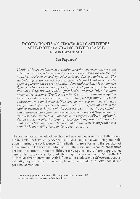 (PDF) Determinants of Gender-Role Attitudes , Self-Esteem and Affective ...