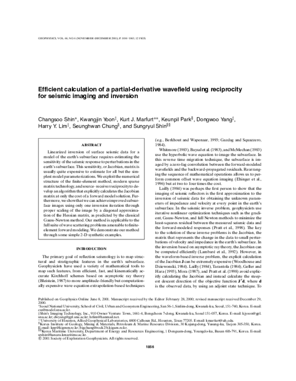 Efficient Calculation Of A Partial‐derivative Wavefield Using Reciprocity For Seismic Imaging