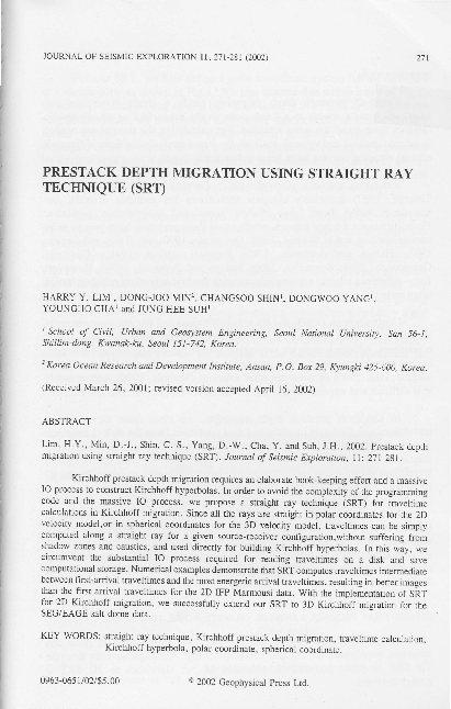 (PDF) Prestack depth migration using straight ray technique (SRT) | Dongwoo Yang - Academia.edu