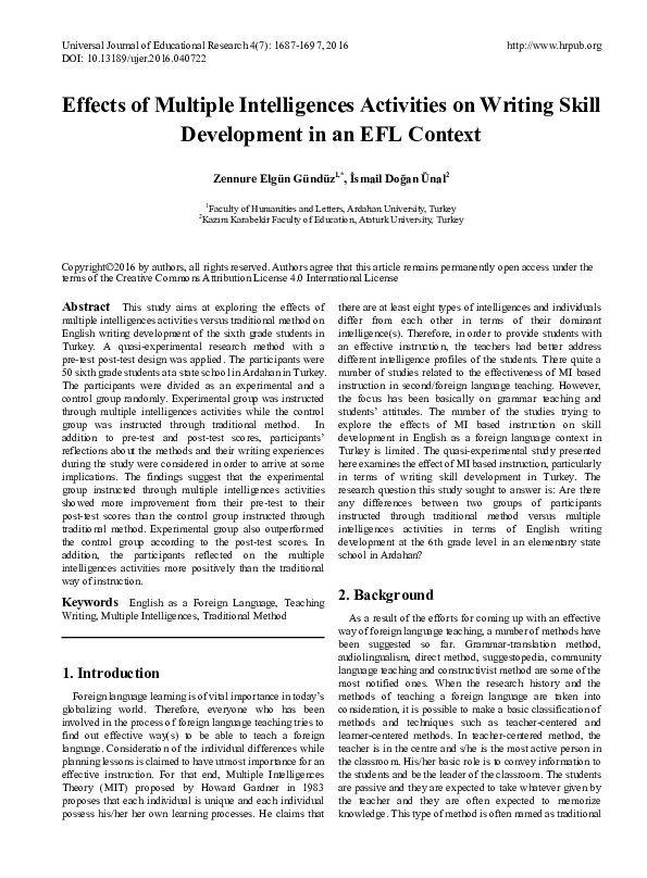 (PDF) Effects of Multiple Intelligences Activities on Writing Skill ...