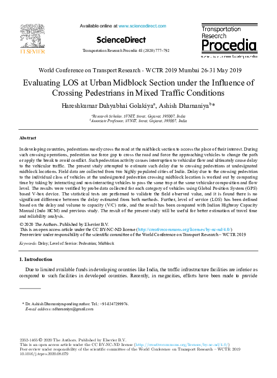 (PDF) Evaluating LOS at Urban Midblock Section under the Influence of Crossing Pedestrians in ...