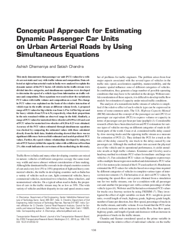 Pdf Conceptual Approach For Estimating Dynamic Passenger Car Units On