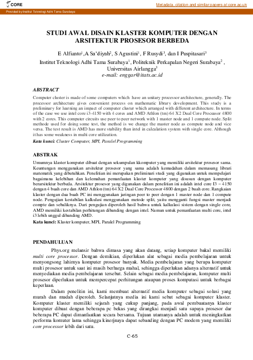 (PDF) Studi Awal Disain Klaster Komputer Dengan Arsitektur Prosesor Berbeda