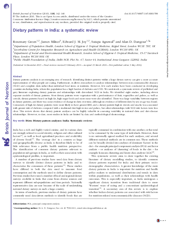 (PDF) Dietary patterns in India: a systematic review