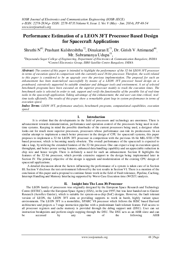 Pdf Performance Estimation Of A Leon 3ft Processor Based Design For
