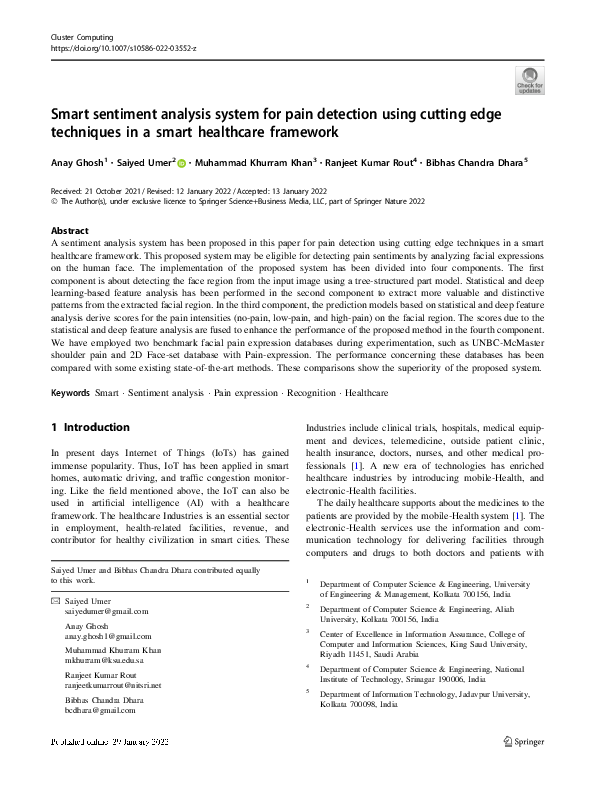 (PDF) Facial Pain Detection Using Sentiment Analysis
