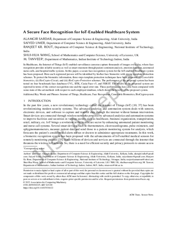 (PDF) A Secure Face Recognition for IoT-Enabled Healthcare System