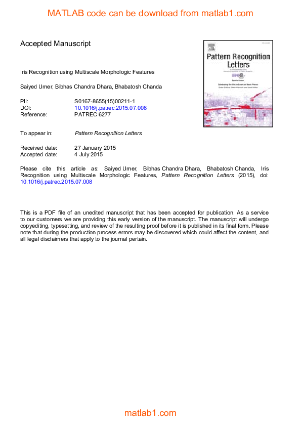 Pdf Iris Recognition Using Multiscale Morphologic Features