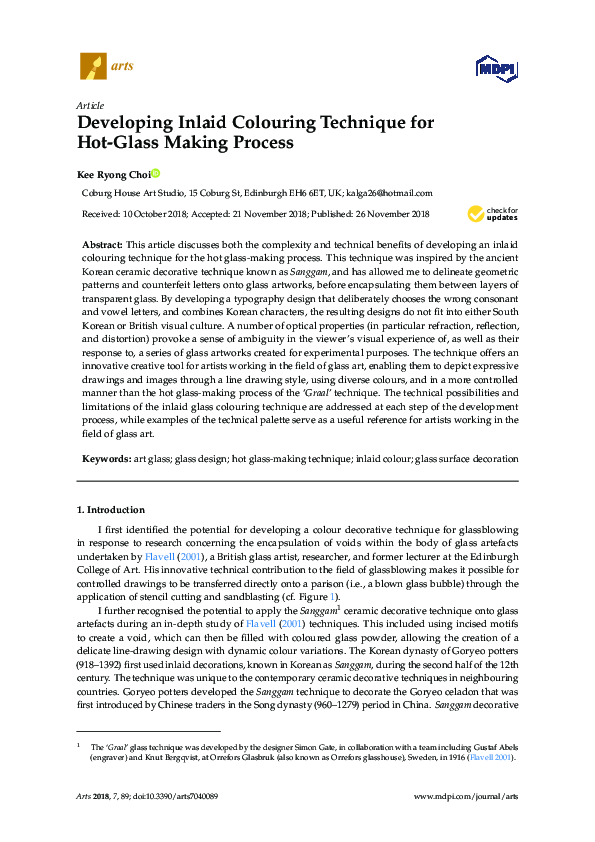 (PDF) Developing Inlaid Colouring Technique for Hot-Glass Making Process