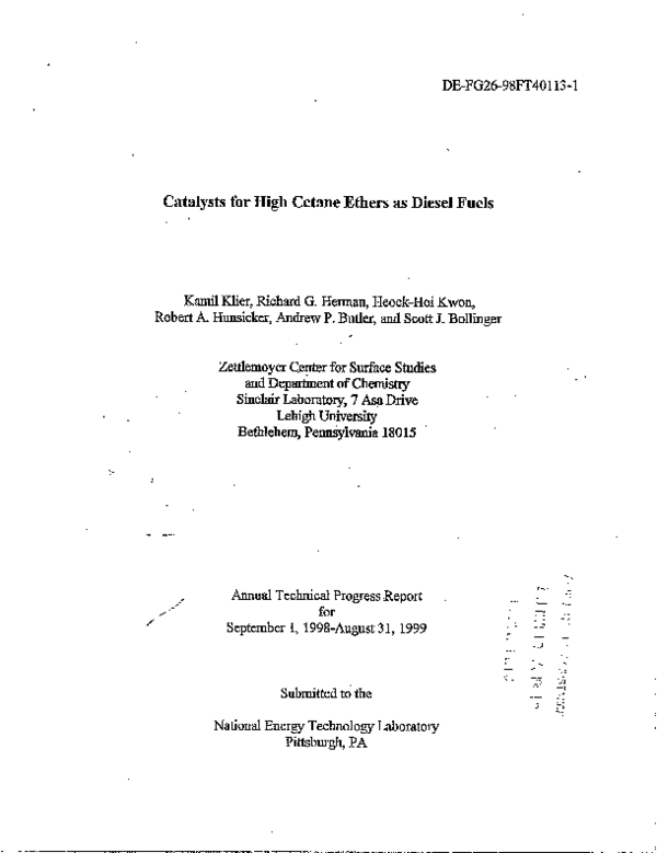 (PDF) Catalysts for High Cetane Ethers as Diesel Fuels