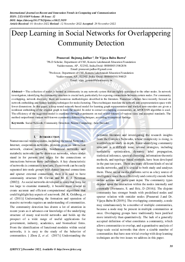(PDF) Deep Learning in Social Networks for Overlappering Community Detection