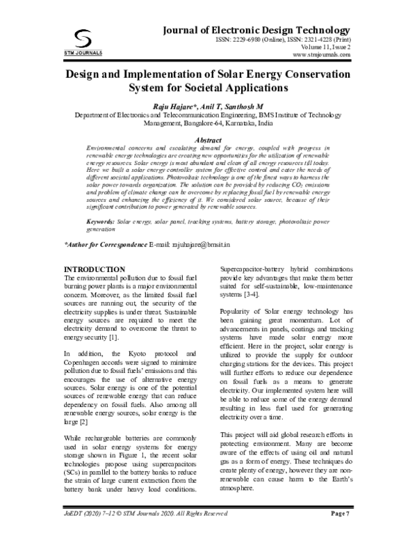 (PDF) Design and Implementation of Solar Energy Conservation System for ...