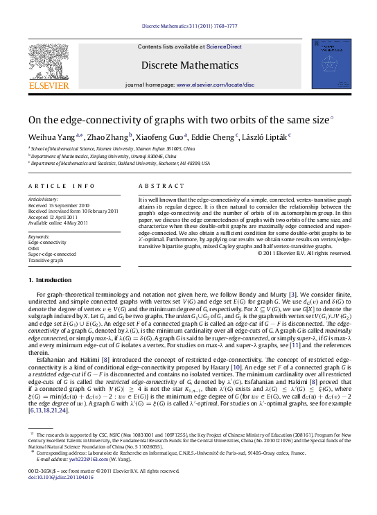 (PDF) On the edge-connectivity of graphs with two orbits of the same size