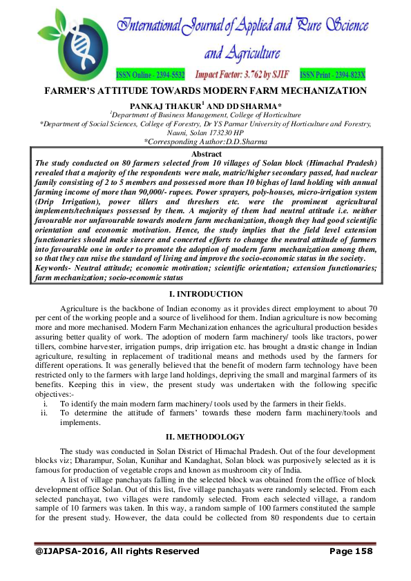 (PDF) FARMER'S ATTITUDE TOWARDS MODERN FARM MECHANIZATION