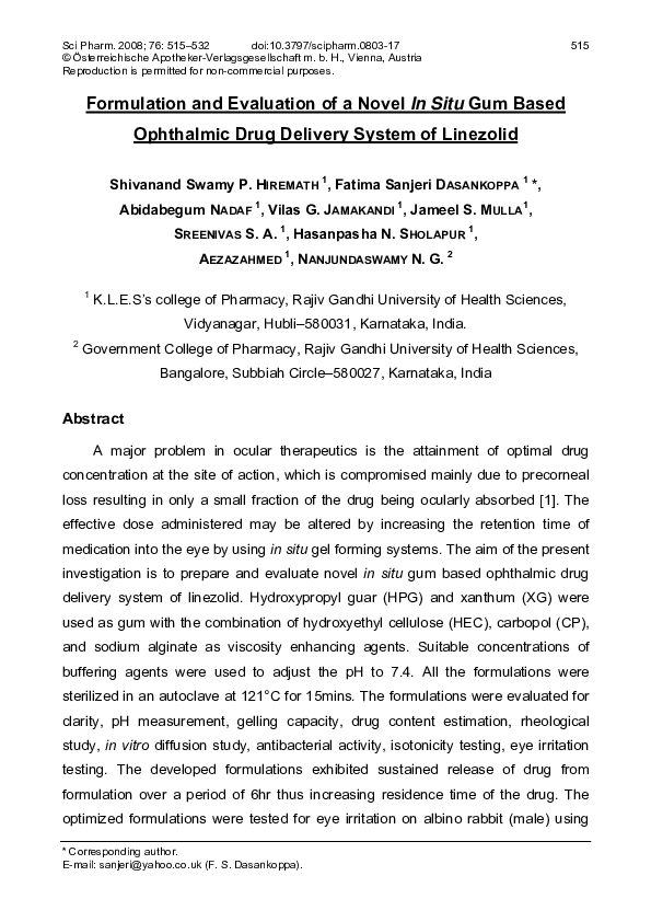 (PDF) Formulation and Evaluation of a Novel In Situ Gum Based ...
