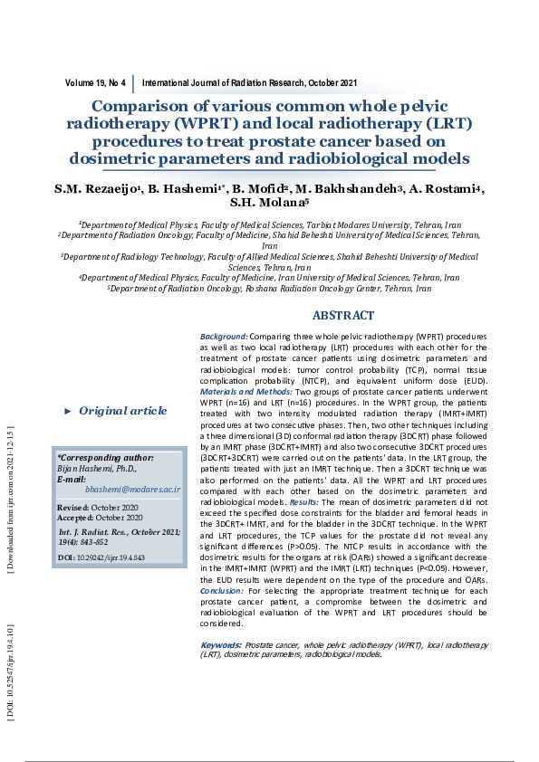 (PDF) Comparison of various common whole pelvic radiotherapy (WPRT) and local radiotherapy (LRT ...