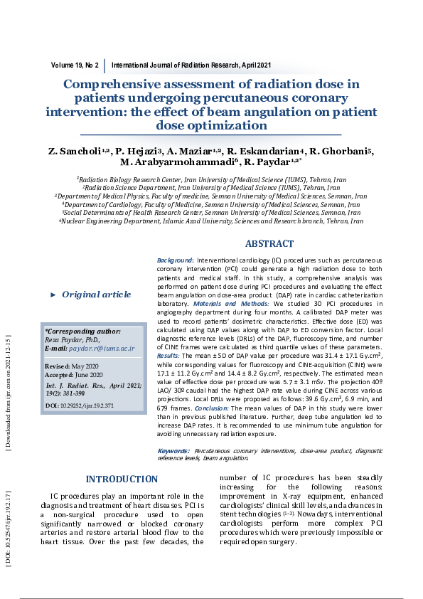 (PDF) Comprehensive assessment of radiation dose in patients undergoing percutaneous coronary ...