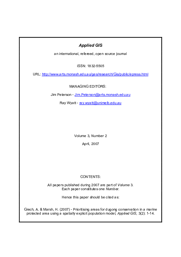 Pdf Prioritising Areas For Dugong Conservation In A Marine Protected Area Using A Spatially