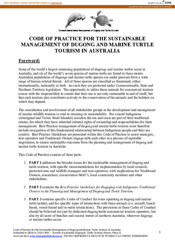 (PDF) Code of Practice for the Sustainable Management of Dugong and ...