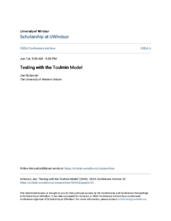 (PDF) Testing with the Toulmin Model