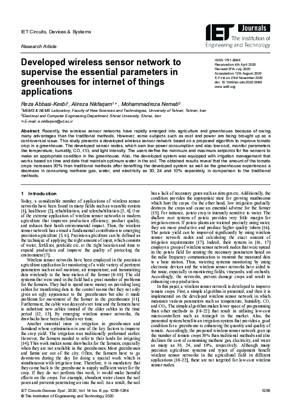 (PDF) Developed wireless sensor network to supervise the essential ...
