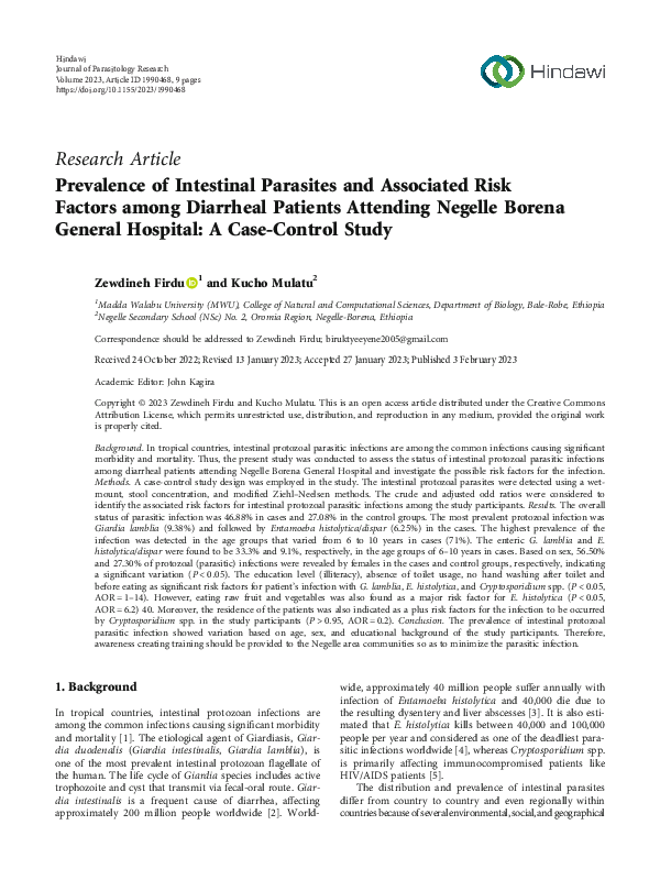 (PDF) Prevalence of Intestinal Parasites and Associated Risk Factors ...